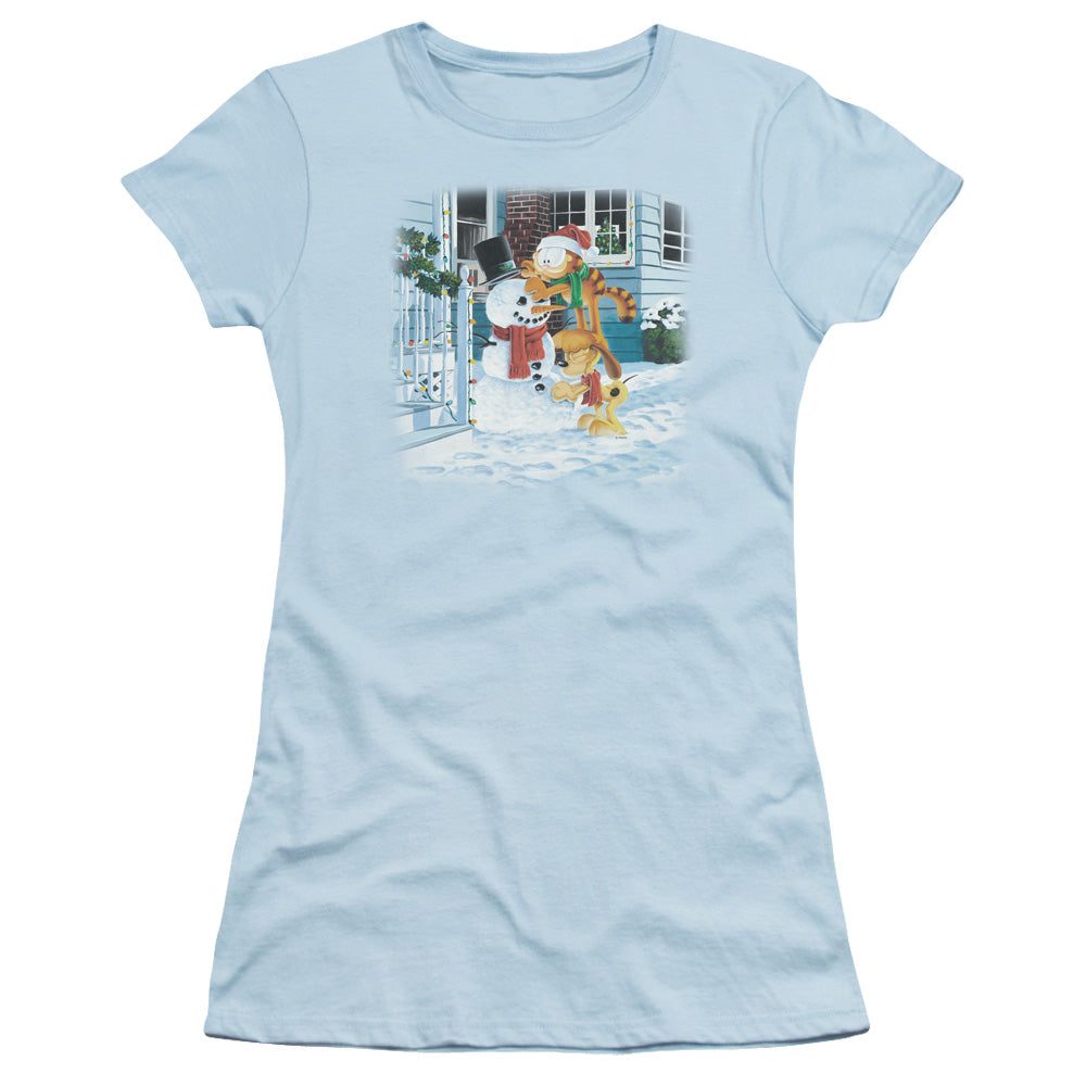Garfield - Snow Fun - Short Sleeve Junior Sheer - Light Blue T-shirt – FYE