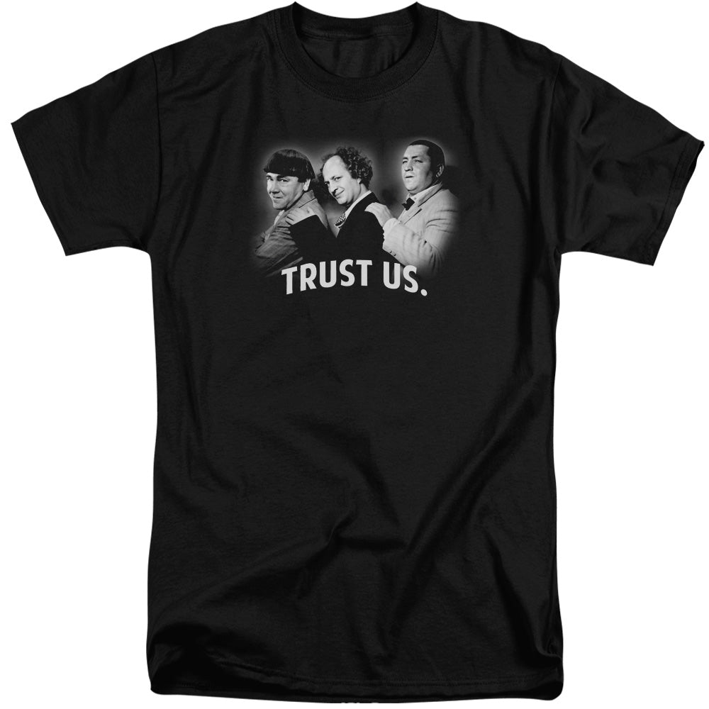 Three Stooges - Turst Us - Short Sleeve Adult Tall - Black T-shirt – FYE