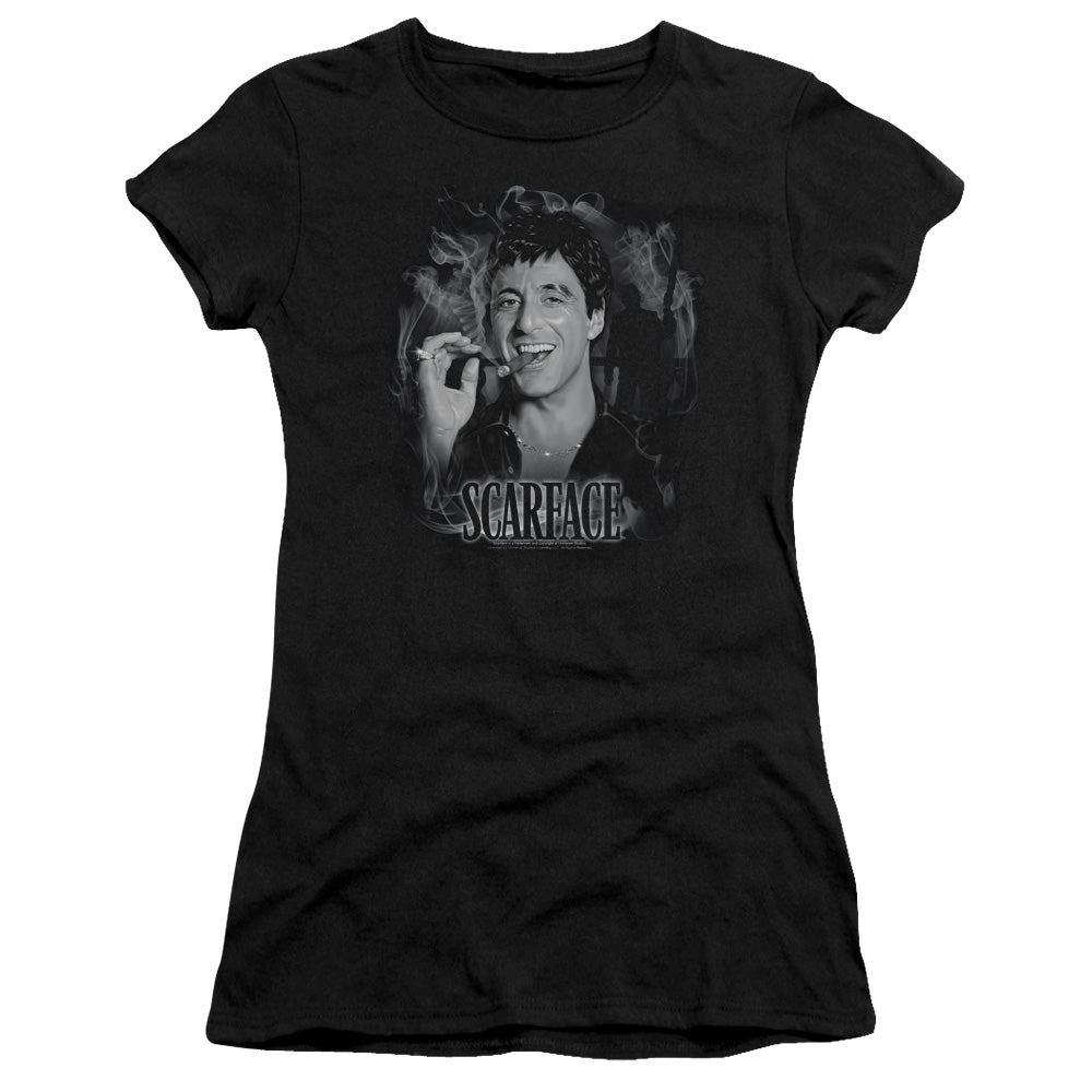 Scarface - Smokey Scar - Short Sleeve Junior Sheer - Black T-shirt – FYE