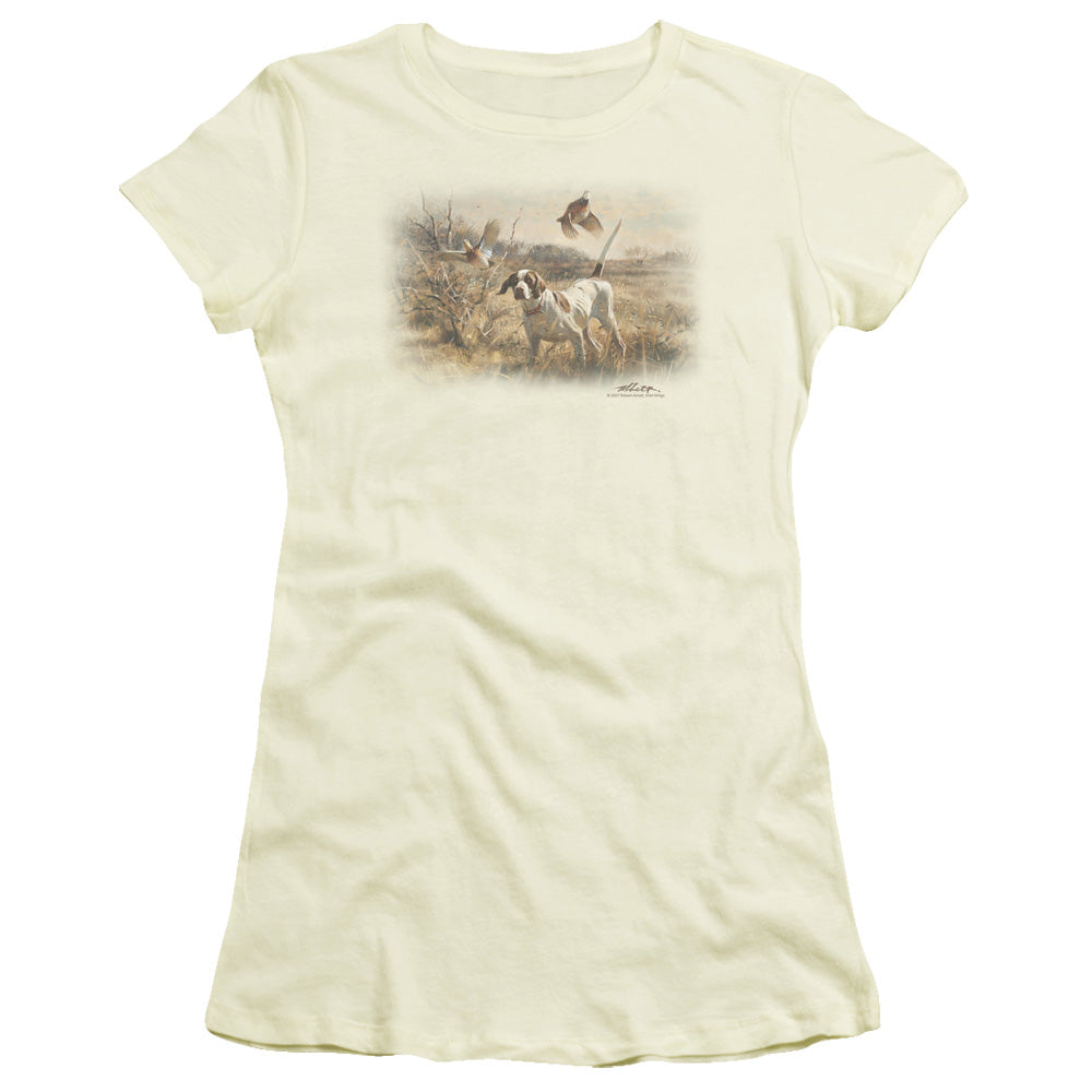 Wildlife - Pointer & Bobwhite Quail - Short Sleeve Junior Sheer - Crea ...
