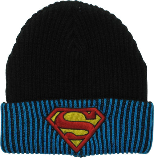 Superman Logo Blue Striped Cuff Black Beanie Hat – FYE